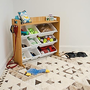 Humble Crew Aspen Supplies Shelf and 9 Plastic Storage Bins, Natural/White Pet Organizer