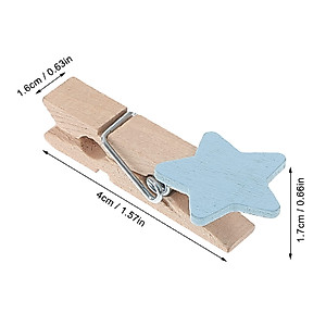 HEALLILY 100pcs Mini Wooden Clothespins Star Shape Wall Hanging Photo Clips Picture Pegs Craft Clips with Hemp Rope Blue