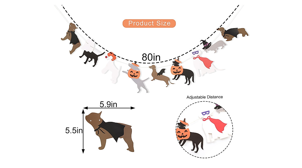 Halloween Dog Garland - Cute Spooky Dogs Banner for Halloween Decor