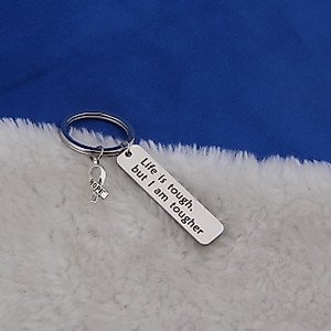 Cancer Awareness Keychain Life is Tough But I Am Tougher Keychain Survivor Jewelry Recovery Jewelry Cancer Awareness Gifts (silver)