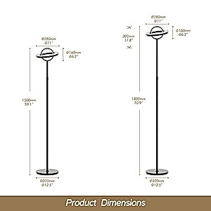 WAMPAT Floor Lamp,Black Bright Modern LED Floor Lamps,Tall Standing Lamp for Living Room,Bedroom,Remote&Touch Control Stepless Dimmable Light,Retractable Stand,2 Planet Idea Rotating Lights