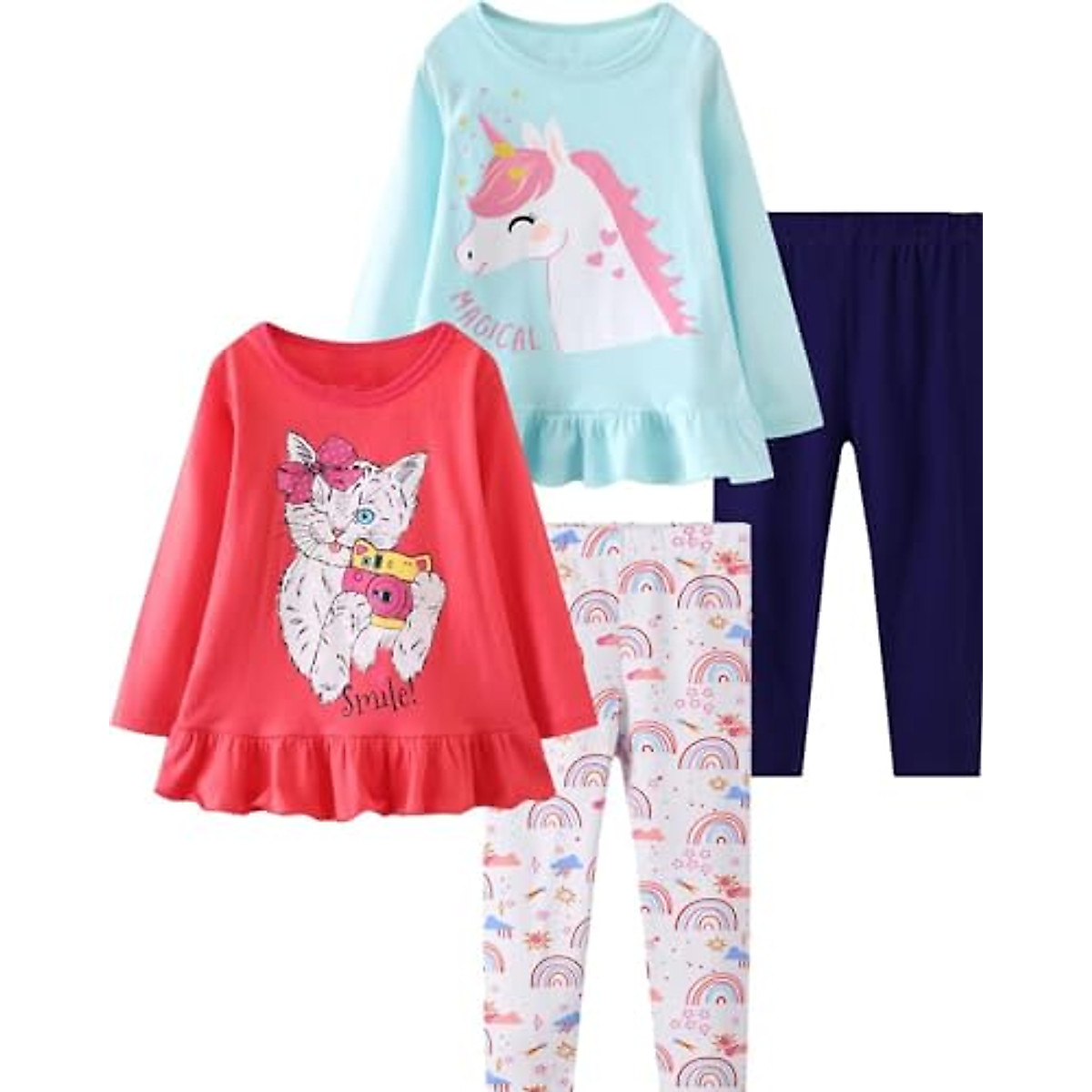 MSSMART 5t Girl Outfits Kids Fall Winter Clothing Cotton Cat Clothes 2 Pieces Leggings Set Unicorn Size 5T