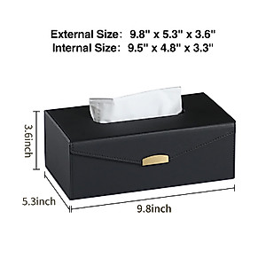 MEIBOOCH Foldable Tissue Box Cover Rectangular Leather Tissue Box Holder with Magnetic Closure (3.6 inches high, Black)