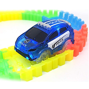 TornadoZ Tracks Cars Replacement Only with 5 LED Flashing Lights Up car, Compatible with Most Tracks, Glow in The Dark, Racing Car Track Accessories, Gift, Kid Boy Girl (4 Pack)