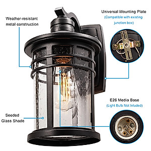 Darkaway Outdoor Porch Lights Wall Mount, Outdoor Light Fixtures Sconces Wall Lighting with Seeded Glass Waterproof Exterior Lights for Patio Yard House Hallway Doorway Garage(2 Pack, Black)