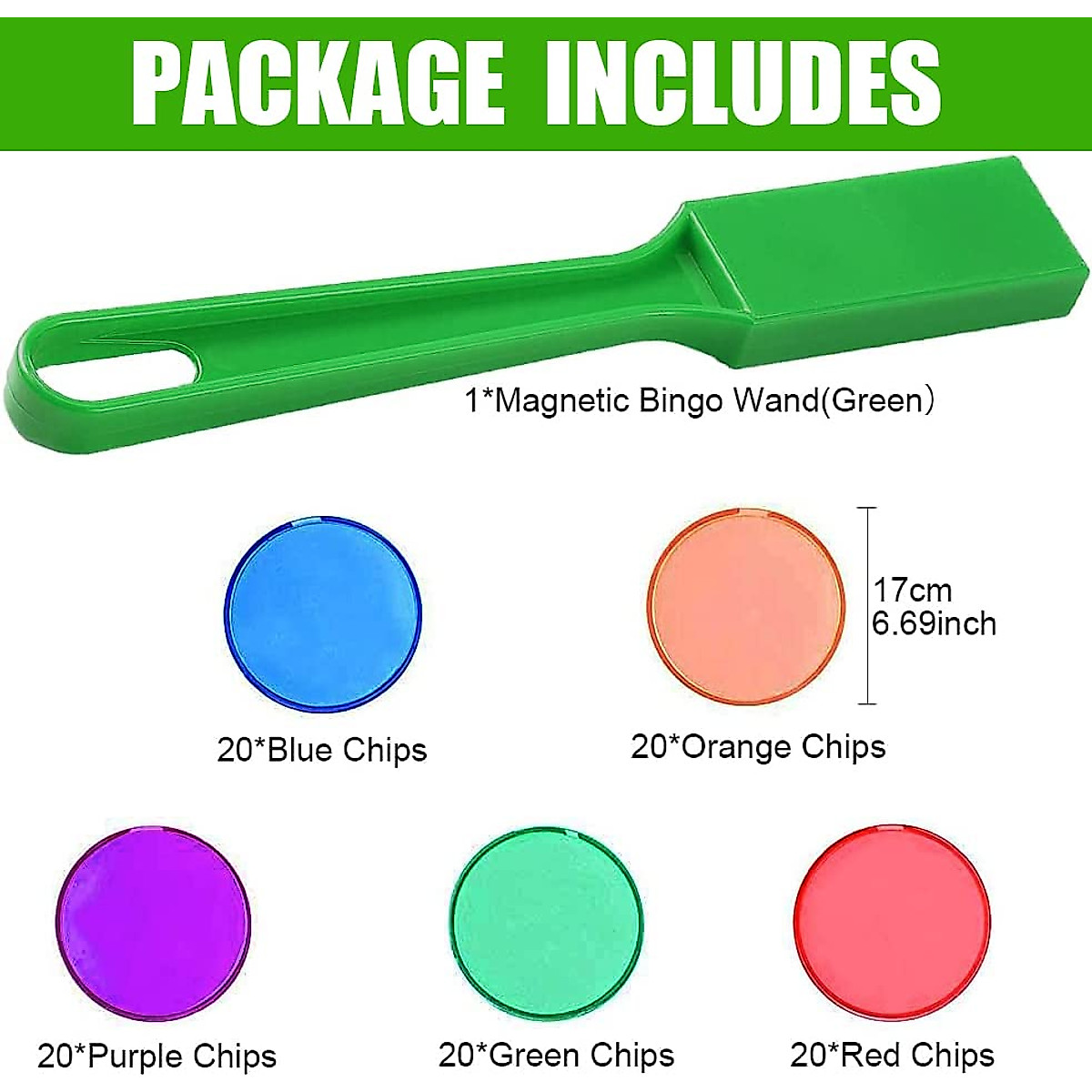 Dacefloy Magnetic Bingo Wand with 100 Metal Ringed Chips for Counting School/Game Chips Plastic Markers