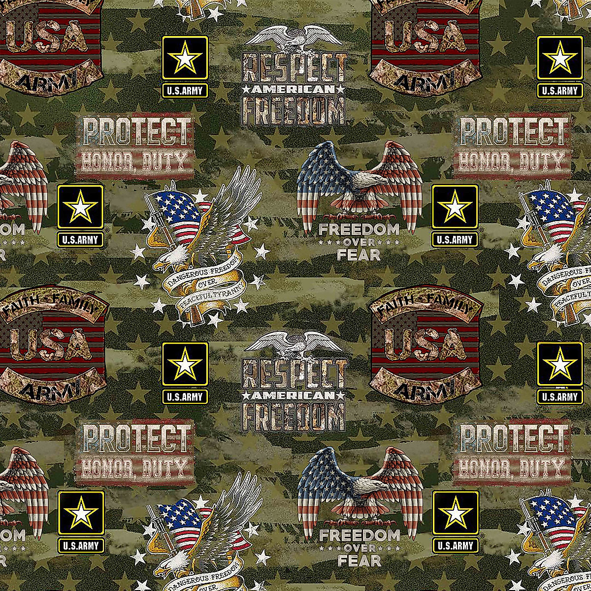 SYKEL ENTERPRISES United State Military Cotton Fabric-US Army Servicemember Camo Flag Cotton Fabric by Sykel