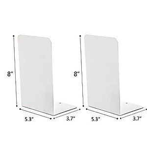 VONDERSO Metal Bookends White, 2 Pairs Metal Bookends Heavy Duty for Shelves Decor Home Office, Unique White Bookends Supports Anti-Slip for Kids Girls