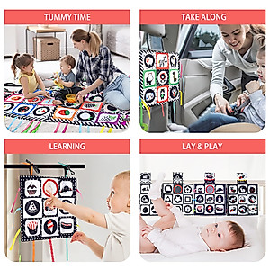 ONTODEX Baby Toys 0-6 Months, 4-in-1 Infant Tummy Time Mat, Newborn Black and White High Contrast Toddler Sensory Activity Play Mat with Mirror, Teethers, Rattles