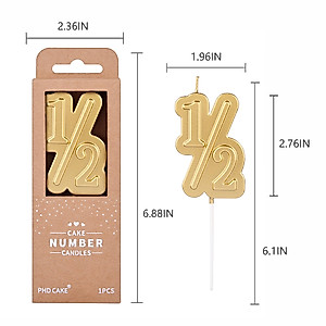 PHD CAKE 2.76 Inch Large 1/2 Gold Number Birthday Candles, Number Candles, Cake Number Candles, Party Celebration