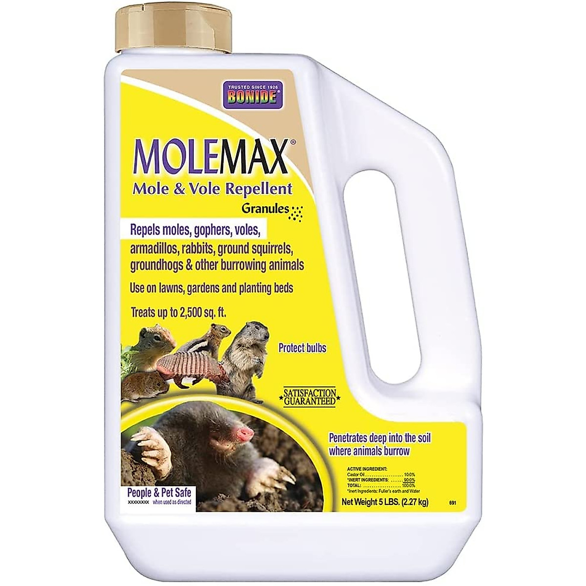 Bonide MOLEMAX Mole & Vole Repellent Granules, 5 lbs. Ready-to-Use, Outdoor Lawn & Garden Mole Control, People & Pet Safe