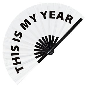 This is My Year Hand Fan Foldable Bamboo Circuit Hand Fan Funny Gag Slang Words Expressions Statement Gifts Festival Accessories Rave Handheld Circuit Event Fan Clack Fans (White)