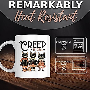 Ad Astra Graphics Creep It Real 11 Ounce Coffee Mug - Premium Quality Coffee Cup - Halloween Themed Black Cats Spooky - Imported and Printed In The USA - CFAAG0033