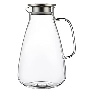 Purefold Glass Pitcher with Lid, Large Iced Tea Water Pitcher, Easy Clean Heat Resistant Borosilicate Glass Jug with Stainless Steel Lid for Juice, Milk, Cold or Hot Beverages - 100oz