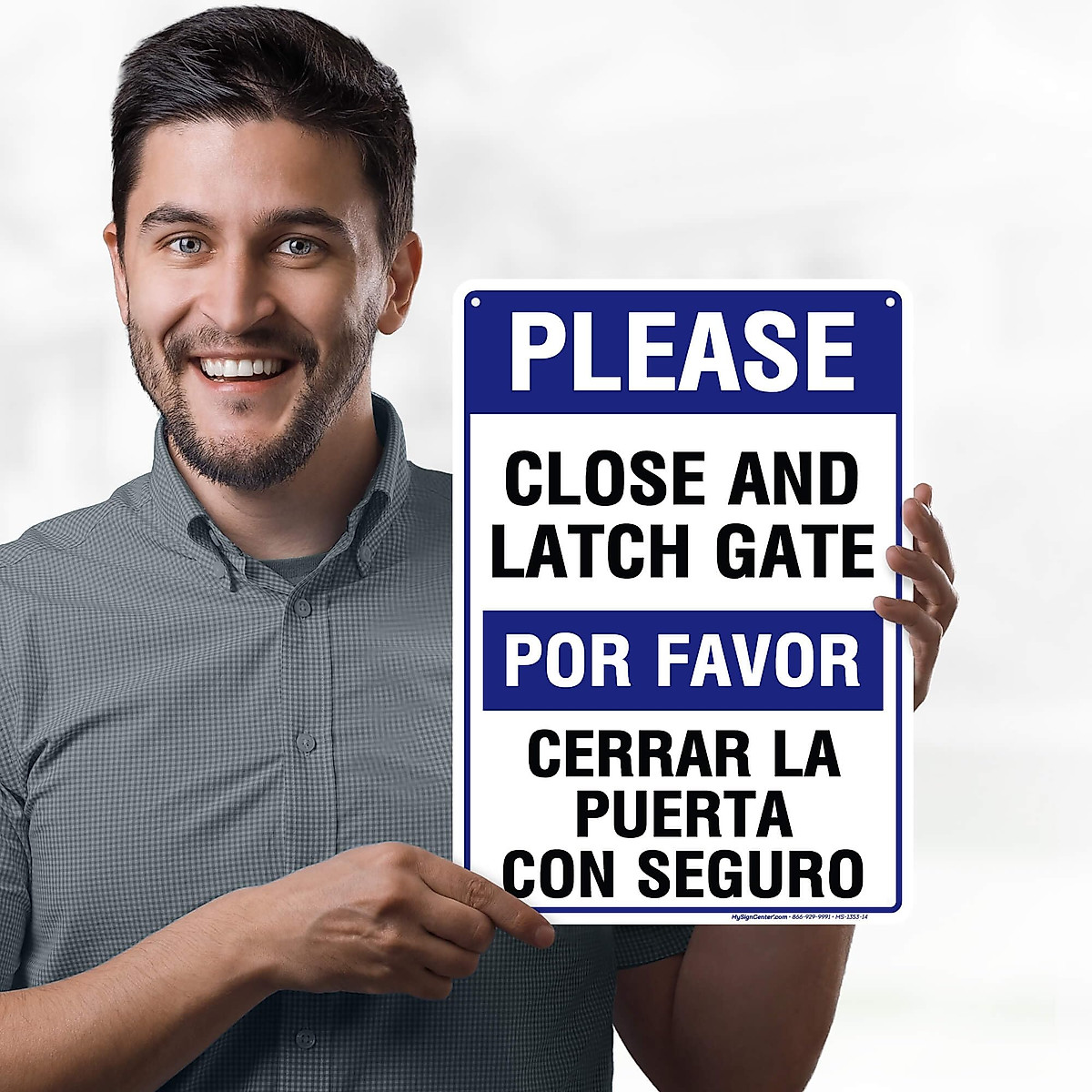 Please Close and Latch Gate Sign, Bilingual English and Spanish, 10x14 Inches, Rust Free .040 Aluminum, Fade Resistant, Made in USA by My Sign Center