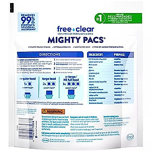 all Mighty Laundry Detergent Pacs, Free Clear for Sensitive Skin, Unscented and No Dye, 39 Count