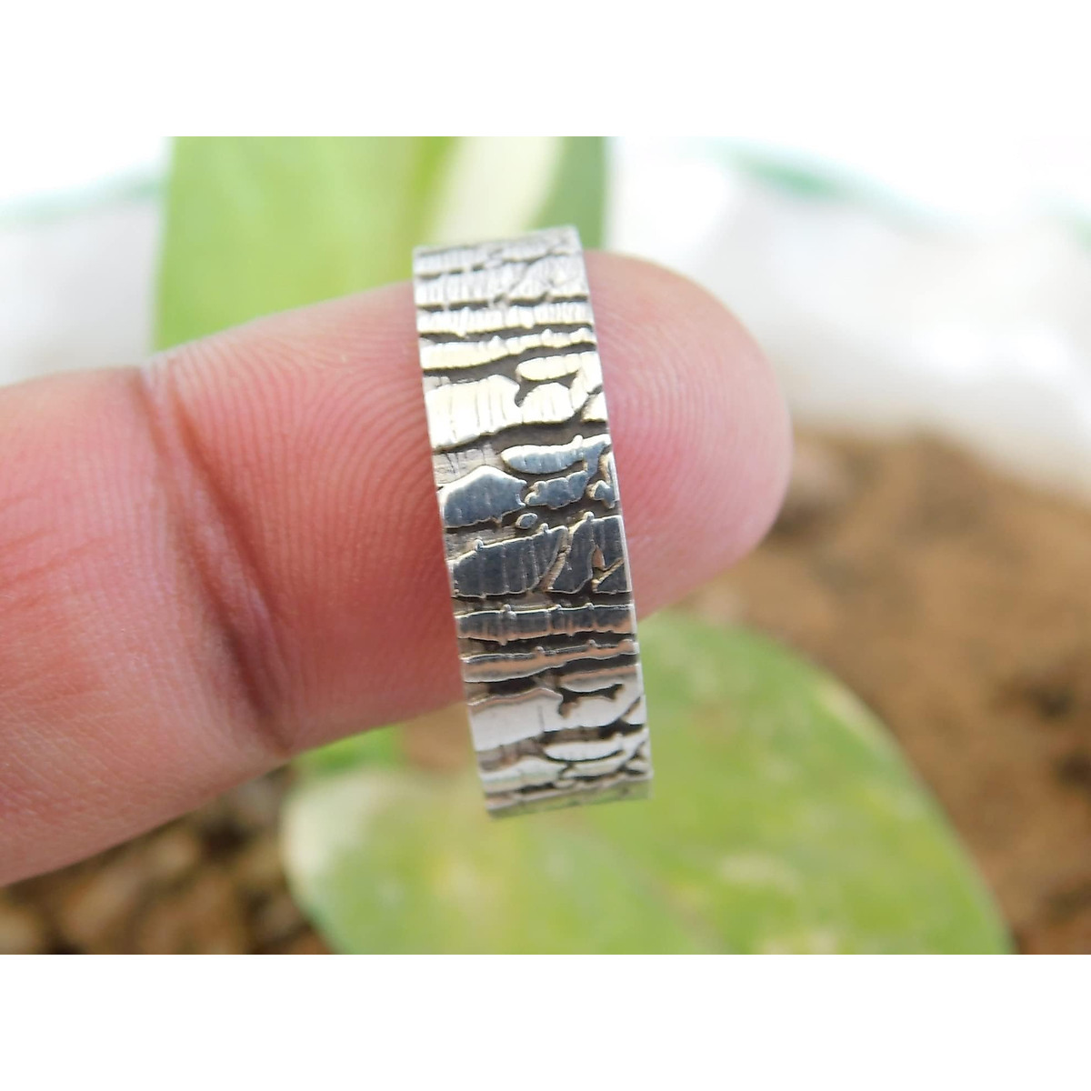 Forest band ring, Wedding Band, Forest Jewelry, 925 Sterling Silver Engraved Ring, Birch Tree Ring, Designs Hammered Tungsten, Gift, silver band ring (13)
