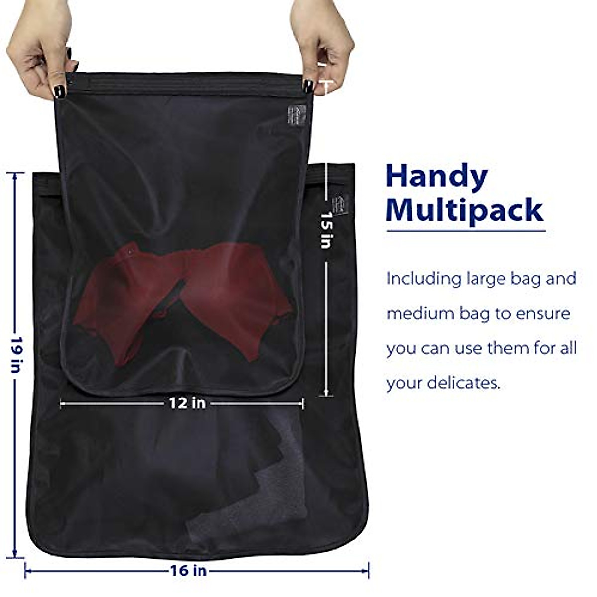 TENRAI 5 Pack (2 Large & 3 Medium) Delicates Laundry Bags, Bra Fine Mesh Wash Bag, Zippered, Protect Best Clothes in The Washer (5 Black, Set of 5)