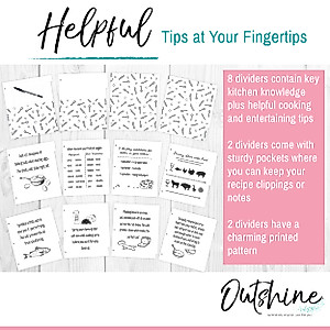 Outshine 12-Pack Recipe Binder Dividers for 3 Ring Binder, Farmhouse | 8.5" x 11" Thick Cardstock Binder Dividers with Tabs | Includes 28 Adhesive Labels and Printed Cooking Tips | Best Kitchen Gift