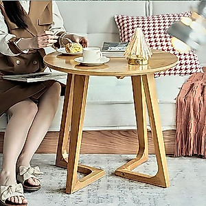 Cttasty Round End Table, Wood Side Table, Mid Century Modern Coffee Table with V-Shaped Legs, Living Room End Table, Modern Accent Table, Sofa Table 23.62" L x 23.62" W x 23.62" H, Natural