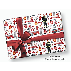 Firefighter Wrapping Paper Party Gift Wrap - Folded Flat 30 x 20 Inch - 3 Sheets
