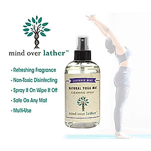Mind Over Lather 100% Natural Yoga Mat Cleaning Spray | Works with All Mats | Cleans and Restores Using Essential Oils Naturally | Calming (Lavender Mint)