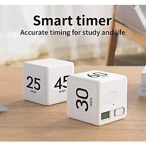 Cube Timer, Productivity Boost, Kitchen Timer, Kids Timer,Workout Flip Timer Classroom for StudyTime, ADHD Productivity Timer, Schedule Countdown Management Settings 15 20 30 60 Minutes-White