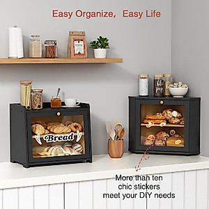 Goozii Corner Bread Box for Kitchen Countertop, Black Bread Storage Container for Homemade Bread, Two Layer Breadbox under Cabinet Mount, Large Bread Holder for Kitchen Counter, Panry Shelf