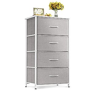 ODK Dresser for Bedroom with 4 Storage Drawers, Small Dresser Chest of Drawers Fabric Dresser with Sturdy Steel Frame, Dresser for Closet with Wood Top, Light Grey