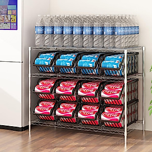 GILLAS 6 Pack Stackable Soda Can Organizer for Refrigerator, Can Holder Dispenser, Canned Food Storage Rack for Fridge, Kitchen, Countertops, Cabinets, Black