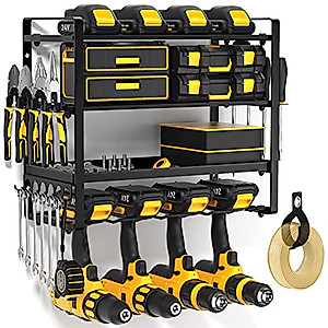 POKIPO Power Tool Organizer Wall Mount, Heavy Duty Drill Holder, Garage Tool Organizer and Storage, Suitable Tool Rack for Tool Room, Workshop, Garage, Utility Storage Rack for Cordless Drill (4 Tier)
