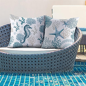 NIGHTWISH Outdoor Pillow Covers 18x18 Set of 4 Waterproof Outdoor Decorative Throw Pillow Covers Blue Ocean Sofa Couch Cushion Cases for Patio Furniture Garden