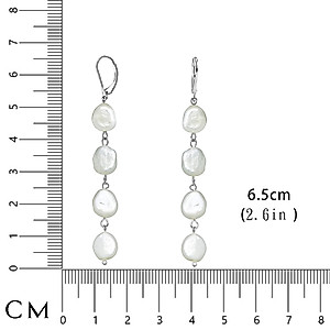 Pearl Dangle Drop Earrings for Women, Long White Pearl with Sterling Silver Post Sensitive Ears,Gold Plated 925 Silver Wedding Earrings Gift (Silver long)