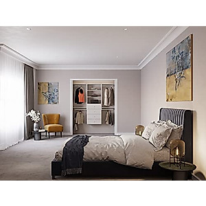 Closet Kit with Hanging Rods, Shelves & Drawers - Corner Closet System - Closet Shelves - Closet Organizers and Storage Shelves (White, 96 inches Wide) Closet Shelving