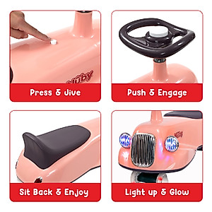 Nuby Twist N Ride Classic Ride on Cars - Riding Toys with Realistic Working Front & Back Lights - Fun Light Up Car Scooter with Music - Toys for 3 Years and Up - Aqua & Red Toy Scooter Car, Large