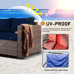 ClawsCover 6Pack Outdoor Patio Seat and Back Cushions Replacement Covers Fit for 3-Seater Wicker Rattan Furniture Conversation Set Sectional Couch,Navy-Included Covers Only