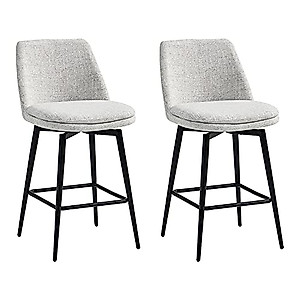 CHITA Counter Height Swivel Barstools, Upholstered Fabric Bar Stools Set of 2, Metal Base, 27.2" Seat Height, White