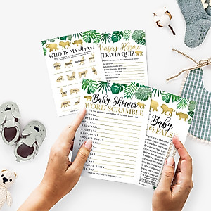 25 Safari Word Scramble For Baby Shower, 25 True Or False Game, 25 Baby Animal Matching, 25 Nursery Rhyme Game - 4 Double Sided Cards Baby Shower Ideas, Baby Shower Party Supplies
