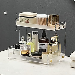 MUYEDRAIN Bathroom Organizer Countertop,2 Tier Bathroom Counter Organizer Kitchen Spice Rack Cosmetic Organizer,Countertop Storage Shelf for Bathroom, Kitchen, Living Room, Bedroom, Dressing Table