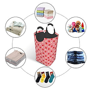 BEITUOLA Strawberry Laundry Basket Cute Fruits Laundry Hamper Pink Strawberries Collapsible Laundry Baskets with Handle Laundry Bag Dirty Clothes Hamper for Dorm Family Bathroom Decor Storage 50L