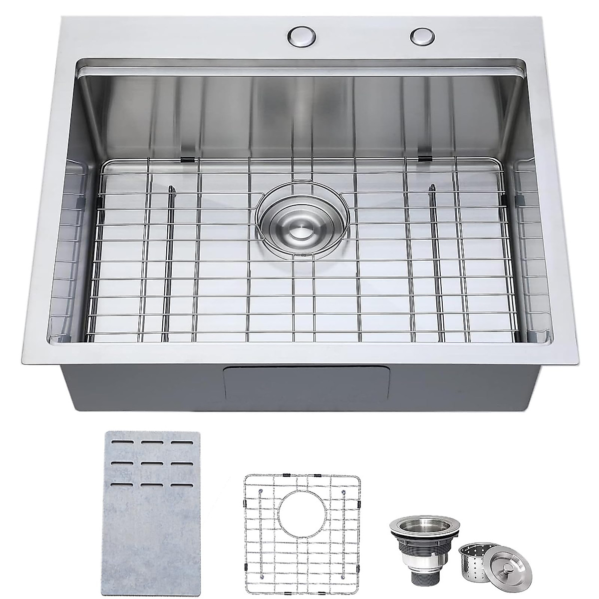 UFaucet 25×22 Drop in Kitchen Sink, 25 Inch Top Mount Stainless Steel Kitchen Sink, Modern Commercial Workstation Single Bowl Laundry Utility RV Sink with Accessories