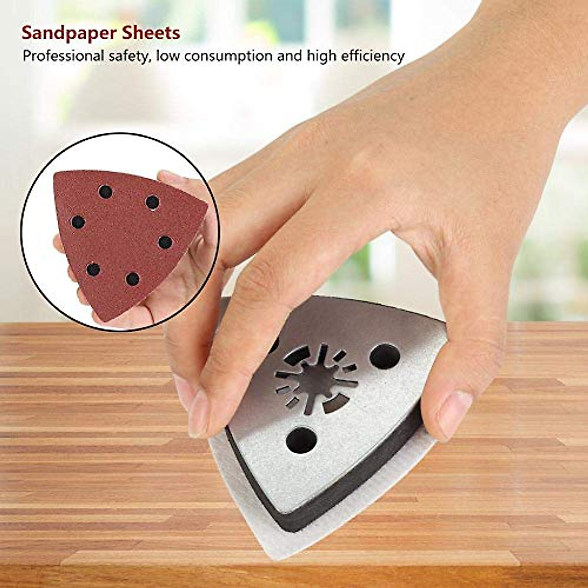 100pcs Sanding Paper, 80mm 60/80/120/180/240 Grits Triangular Hook & Loop Triangle Sandpaper +1 Sand Pad for Bosch Fein Oscillating Multi Tool