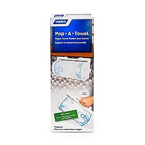 Camco Pop-A-Towel- Mountable or Portable Paper Towel Holder Dispenser, Keep Paper Towels Clean, Conserve Space in Your RV Kitchen (White) (57111)