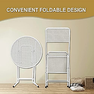 MEMAEMO 3-Piece Patio Bistro Set, Metal Folding Outdoor Patio Furniture Sets, Stainless Steel Patio Conversation Set with Folding Patio Round Table and Chairs for Yard, Garden or Balcony, White