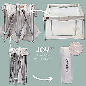 Venture All Stars Joy Square Baby Playpen - Compact Collapsable Playpen with Fitted Floor Mat - Strong and Durable Play Pen Grey