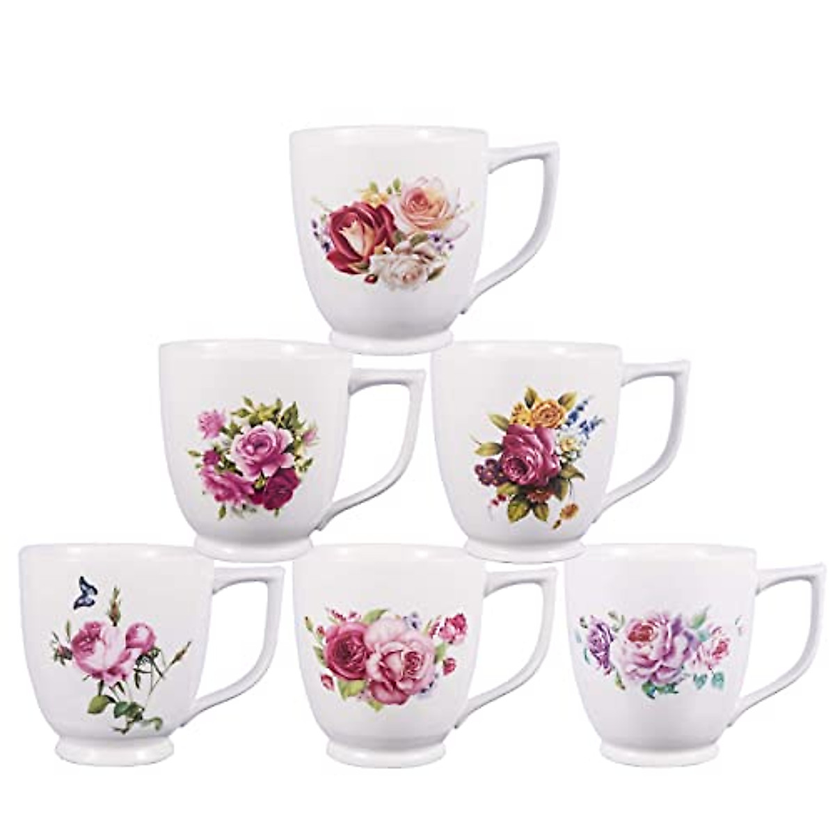 Liphontcta QCH Teagas Porcelain Floral Tea Cup Set Rose Peony Cups Coffee mugs for Women Latte Cups Set of 6/16 oz