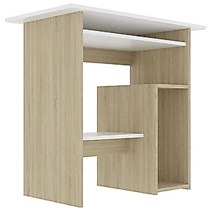 ZQQLVOO Home Office Desk Study Writing Computer Desk with Keyboard Tray/Storage Shelves, Modern Simple Style PC Desk Laptop Study Table Workstation,White and Sonoma Oak 31.5"x17.7"x29.1" Chipboard