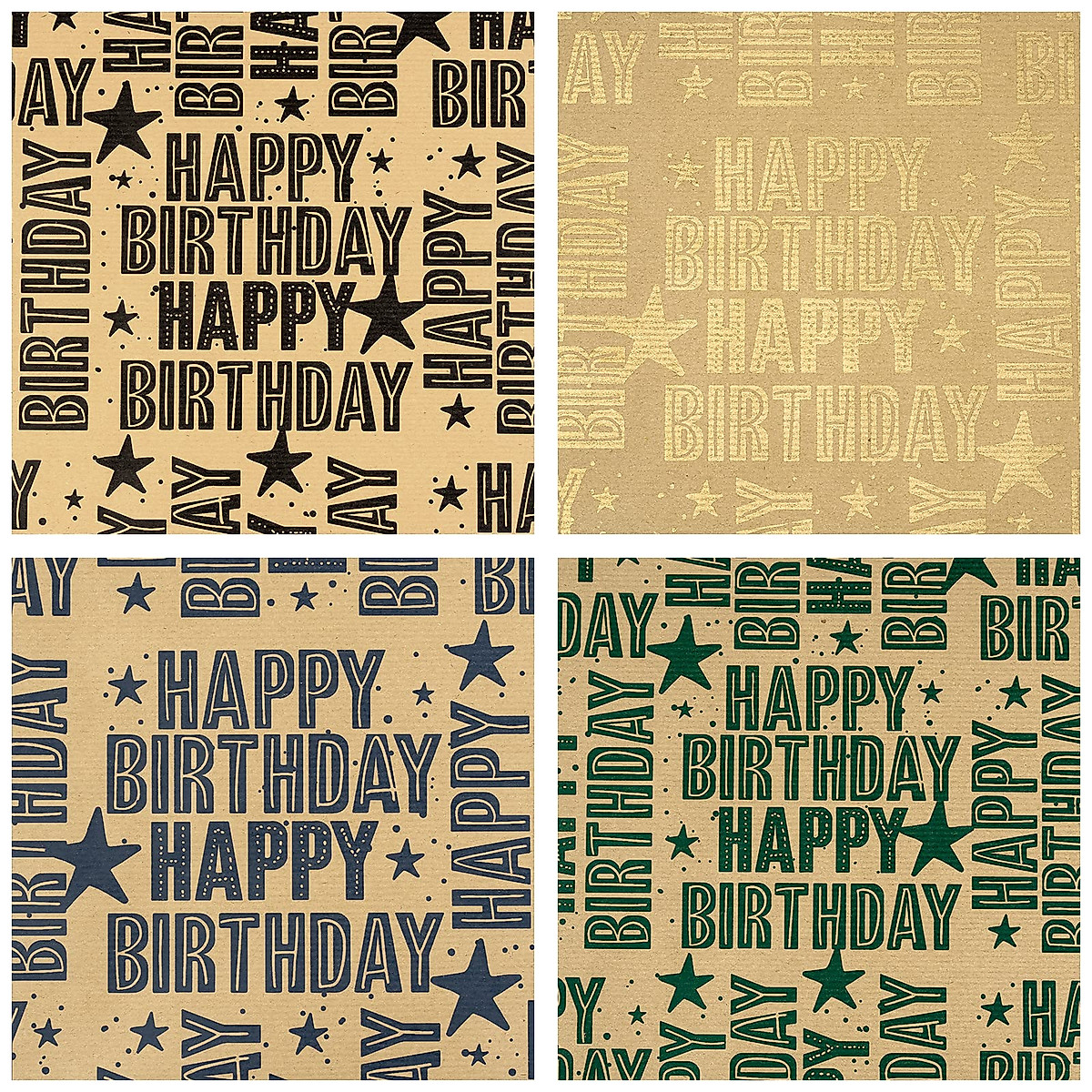 RUSPEPA Kraft Wrapping Paper Rolls - 17 inches x 10 feet per Roll, Total of 4 Rolls, Birthday Greeting
