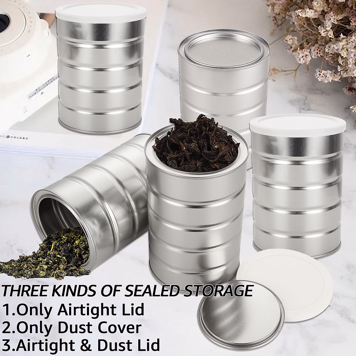 AKOLAFE 6 Pack Large Coffee Canisters with Airtight Lids 32 OZ Empty Coffee Container for Ground Coffee Storage Kitchen Canister Set Tea Storage Containers Metal Can Tea Tins for Loose Tea Bean Sugar