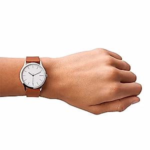 Skagen Men's Jorn Quartz Analog Stainless Steel and Leather Watch, Color: White/Brown (Model: SKW6331)